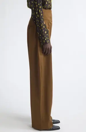 FERRAGAMO Pleated Wool & Cashmere Barrel Leg Pants