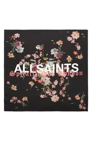 ALLSAINTS Valen Etta Square Silk Twill Scarf Black
