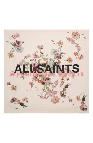 ALLSAINTS Valen Etta Square Silk Twill Scarf - Sheer Pink