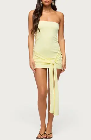 EDIKTED Sonie Tie Waist Strapless Minidress - Yellow