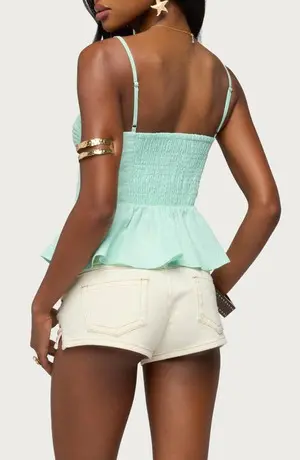 EDIKTED Linen Look Peplum Tank Top