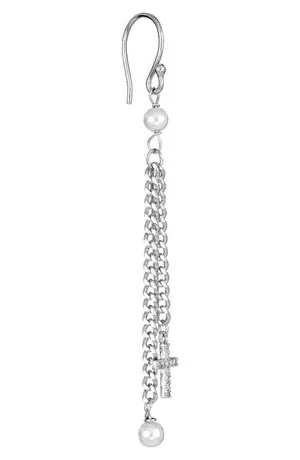 ATHRA LUXE Imitation Pearl & Cross Linear Drop Earrings - Silver