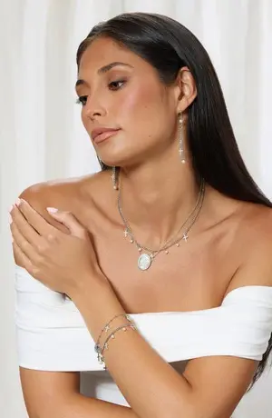 ATHRA LUXE Imitation Pearl & Cross Linear Drop Earrings - Silver