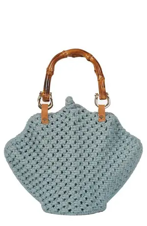 JELAVU Crochet Shell Bag With Bamboo Top Handles