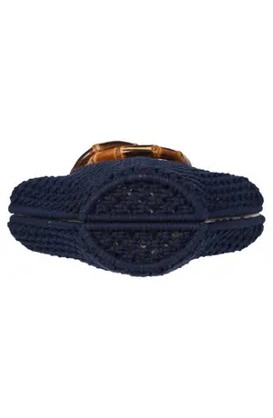 JELAVU Crochet Shell Bag With Bamboo Top Handles - Navy