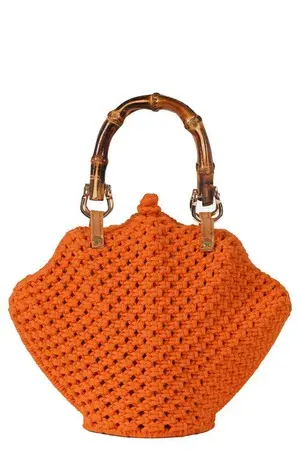 JELAVU Crochet Shell Bag With Bamboo Top Handles - Orange