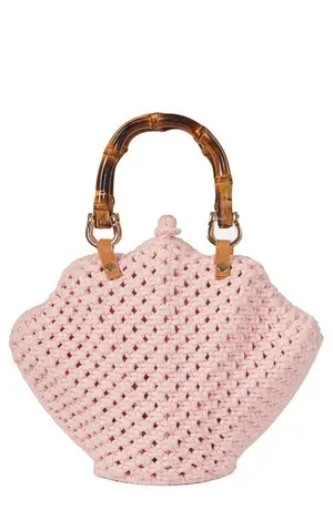 JELAVU Crochet Shell Bag With Bamboo Top Handles - Pink