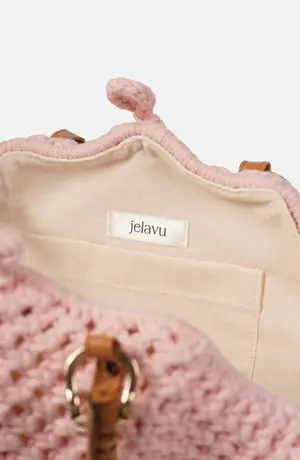JELAVU Crochet Shell Bag With Bamboo Top Handles - Pink