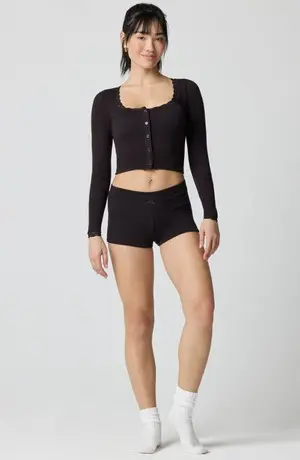 FLORENCE BY MILLS Rib Crop Cardigan - Black