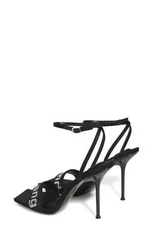 Alexander Wang Julie Billboard Crystal Logo Ankle Strap Sandal - Black
