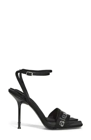 Alexander Wang Julie Billboard Crystal Logo Ankle Strap Sandal - Black