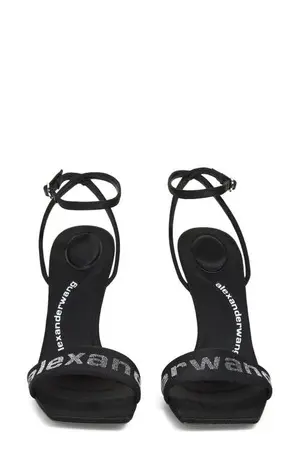 Alexander Wang Julie Billboard Crystal Logo Ankle Strap Sandal - Black
