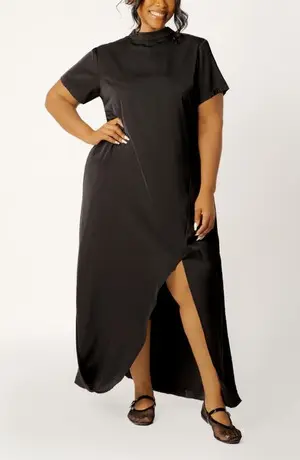 BUXOM COUTURE High Neck Draped Maxi Dress Black