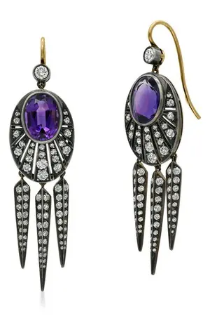 Fred Leighton Signed Amethyst & Diamond Drop Earrings - Gold