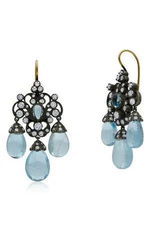 Fred Leighton Aquamarine And Diamond Drop Earrings - Gold