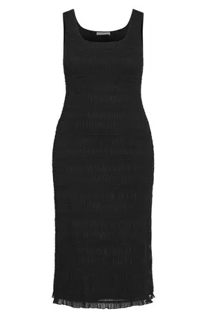 City Chic Emelia Smocked Midi Dress - Black