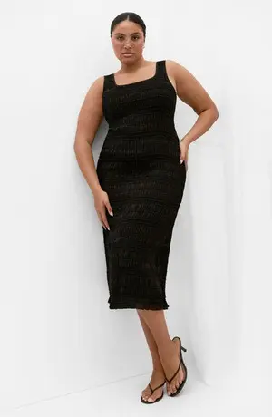City Chic Emelia Smocked Midi Dress - Black