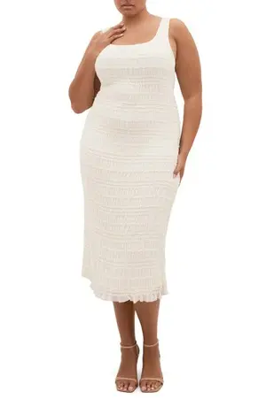 City Chic Emelia Smocked Midi Dress - Creme