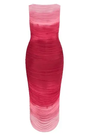 City Chic Halo Ombré Sleeveless Ruched Maxi Dress - Ruby Ombre