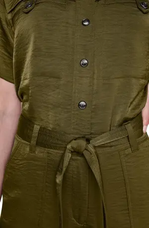 Dkny Tie Waist Satin Utility Jumpsuit - Dark Olive
