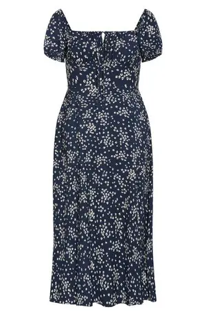 City Chic Abbigail Floral Print Puff Sleeve Midi Dress - Charming Ditsy