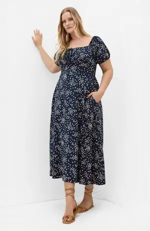 City Chic Abbigail Floral Print Puff Sleeve Midi Dress - Charming Ditsy