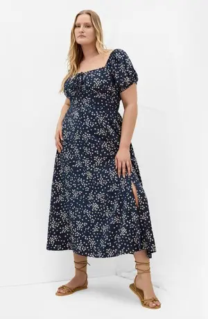 City Chic Abbigail Floral Print Puff Sleeve Midi Dress - Charming Ditsy