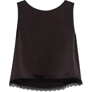 LESET Barb Lace Trim Sleeveless Satin Top