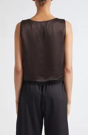 LESET Lace Trim Sleeveless Satin Top - Chocolate