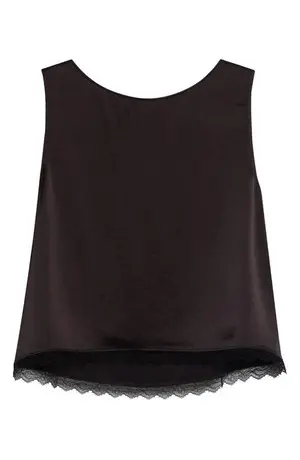 LESET Lace Trim Sleeveless Satin Top - Chocolate