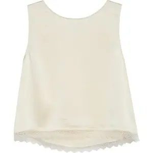 LESET Barb Lace Trim Sleeveless Satin Top - Creme