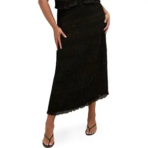 City Chic Emelia Smocked Midi Skirt - Black