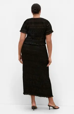 City Chic Emelia Smocked Midi Skirt - Black