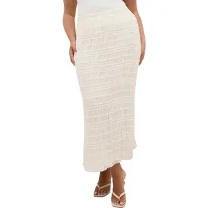 City Chic Emelia Smocked Midi Skirt - Creme