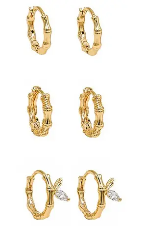 LA MENO Set Of 3 Frosted Vine Hoop Earrings - Gold