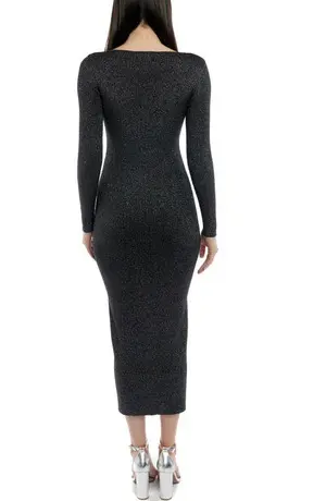 LBLC THE LABEL Felicity Deep V Rib Maxi Dress - Silver Black