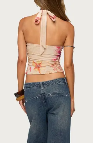 EDIKTED Nadina Floral Rhinestone Halter Top