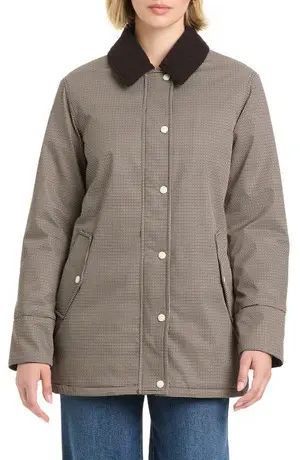 Vince Camuto Water Resistant Barn Jacket - Brown Mini Houndstooth