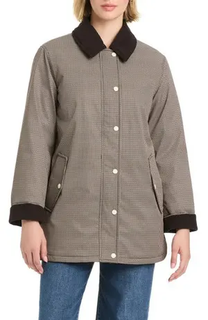 Vince Camuto Water Resistant Barn Jacket - Brown Mini Houndstooth