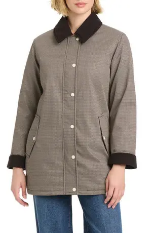 Vince Camuto Water Resistant Barn Jacket - Brown Mini Houndstooth