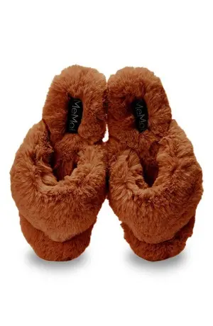 MEMOI Fuzzy Plush Faux Fur Flip Flop Slipper - Rust