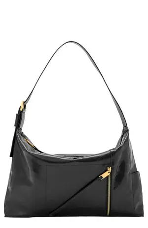 ALLSAINTS Alba Shine Leather Shoulder Bag - Black