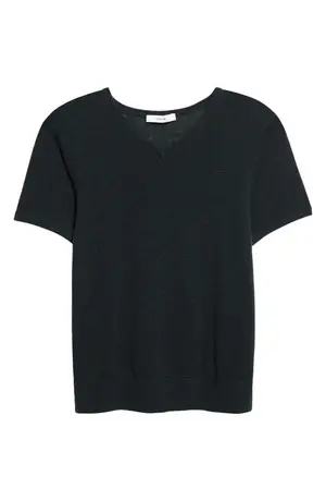 Vince High V-neck Short Sleeve Wool Sweater - Juniper