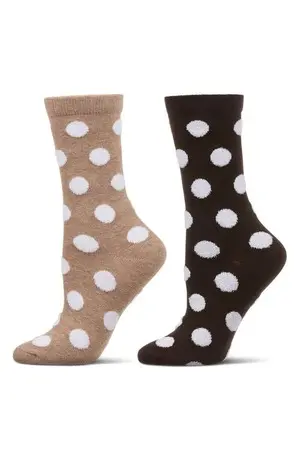 MEMOI Pack Of 2 Cotton Blend Polka Dot Crew Socks - Brown
