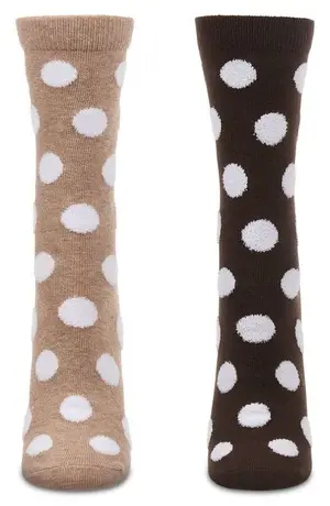 MEMOI Pack Of 2 Cotton Blend Polka Dot Crew Socks