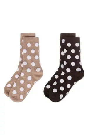 MEMOI Pack Of 2 Cotton Blend Polka Dot Crew Socks