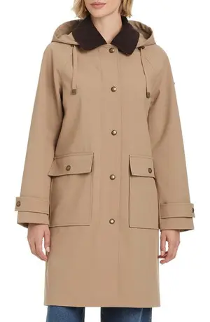 Vince Camuto Contrast Collar Longline Raincoat - Khaki