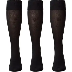 MEMOI 3-pack Mercerized Cotton Blend Piqué Dress Socks - Black