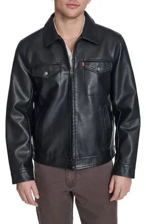 LEVI'S Faux Leather Trucker Jacket - Black