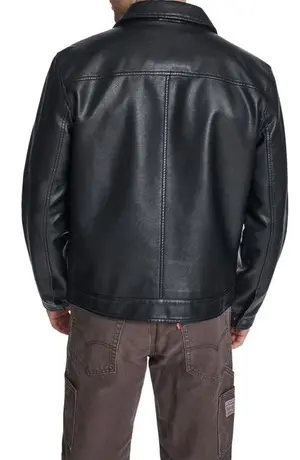 LEVI'S Faux Leather Trucker Jacket - Black
